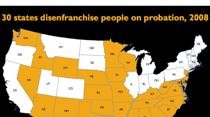 States that disenfranchise people on probation, 2008 | Prison Policy ...