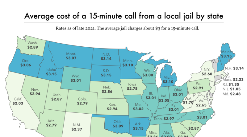 Average cost of a 15-minute call from a local jail by state ...